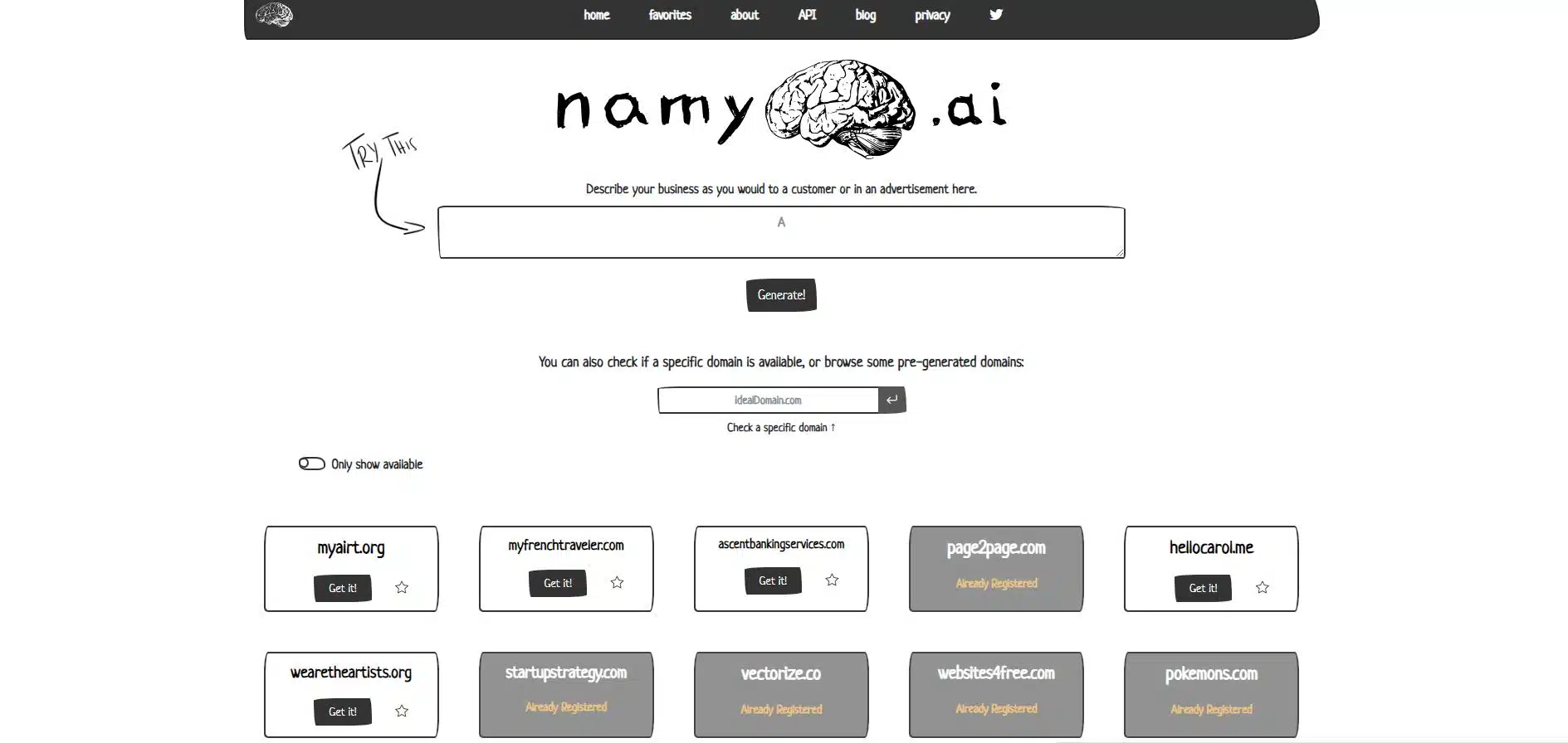Namy AI - Generate Unique Domain Name Ideas for Your Brand - aifinder.info